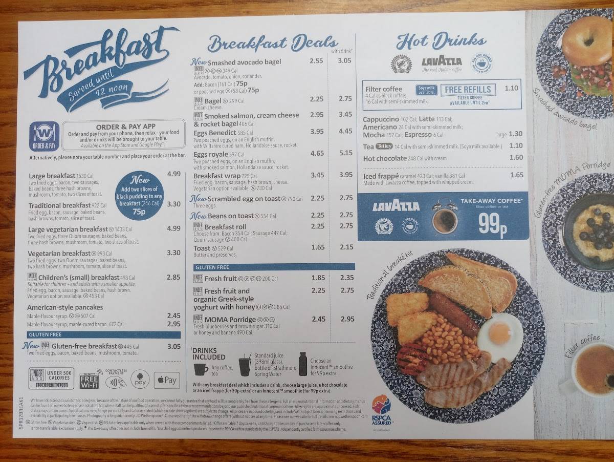 Menu at The Thomas Lloyd - JD Wetherspoon pub & bar, Warwick