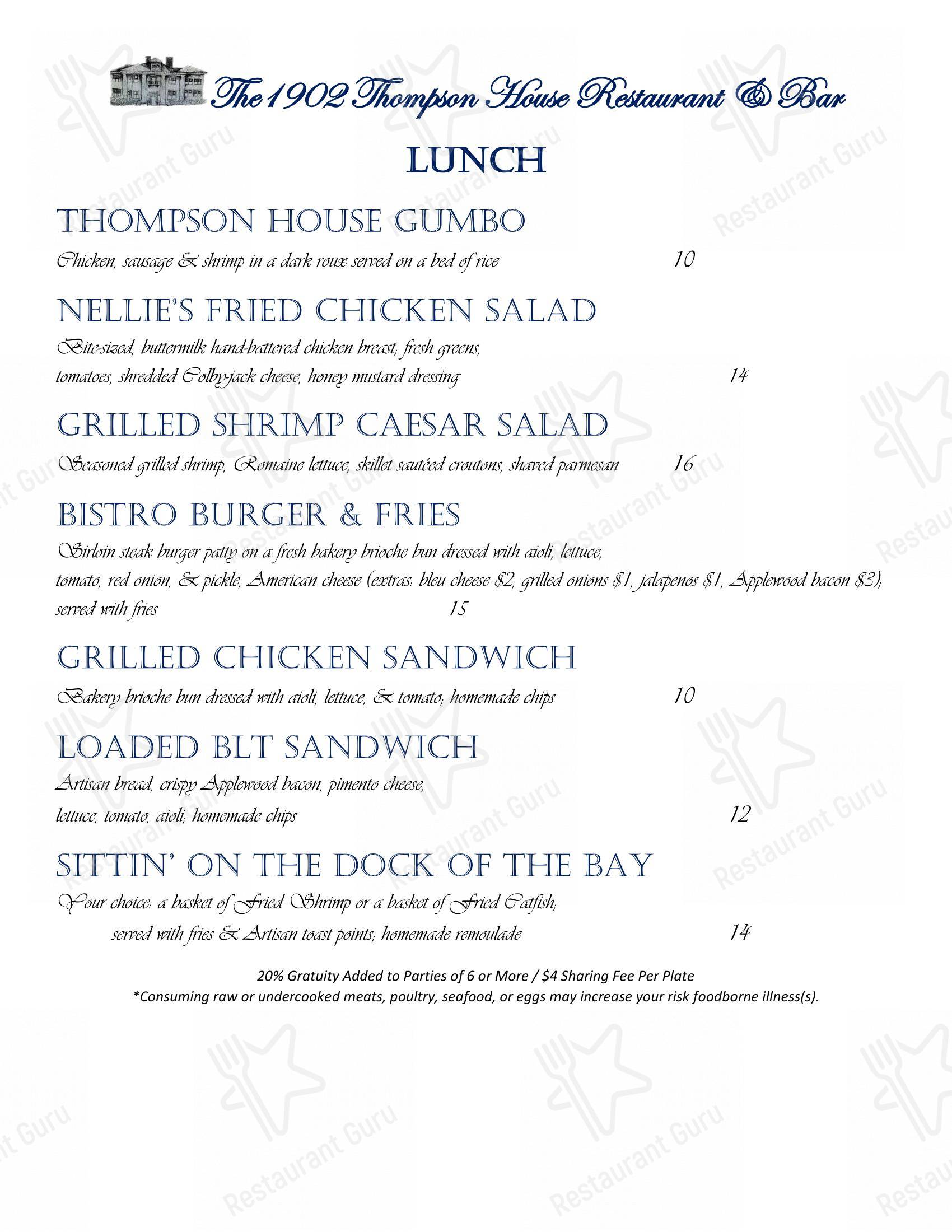 Menu at The Thompson House Inn, Leland