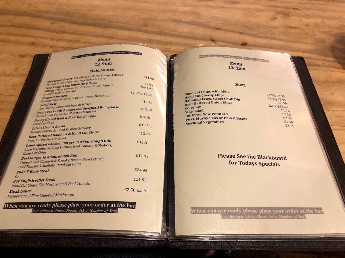 Menu at The Three Tuns pub & bar, Sittingbourne