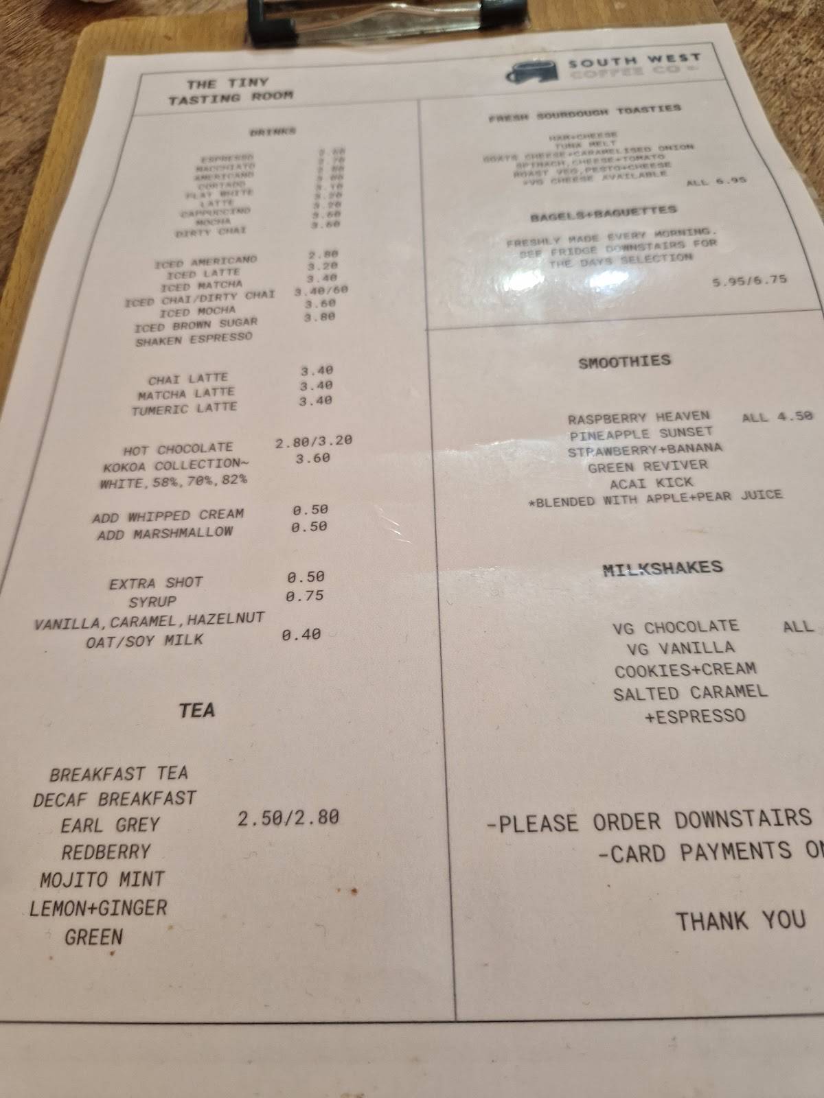 Menu at The (Tiny) Tasting Room cafe, Exeter