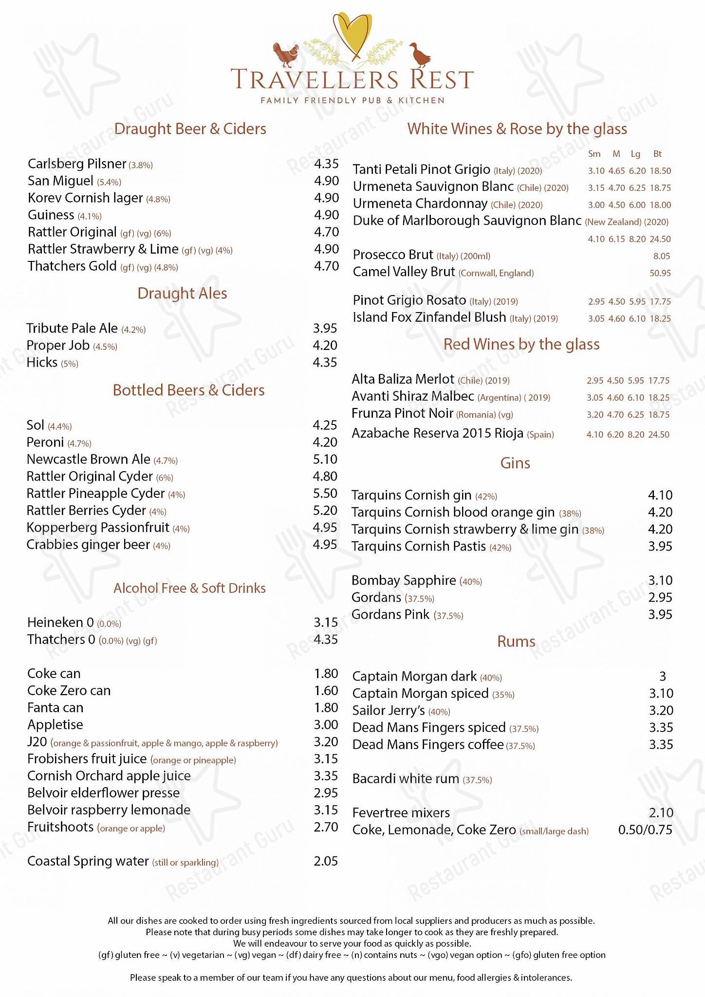 Menu at The Travellers Rest pub & bar, Newquay
