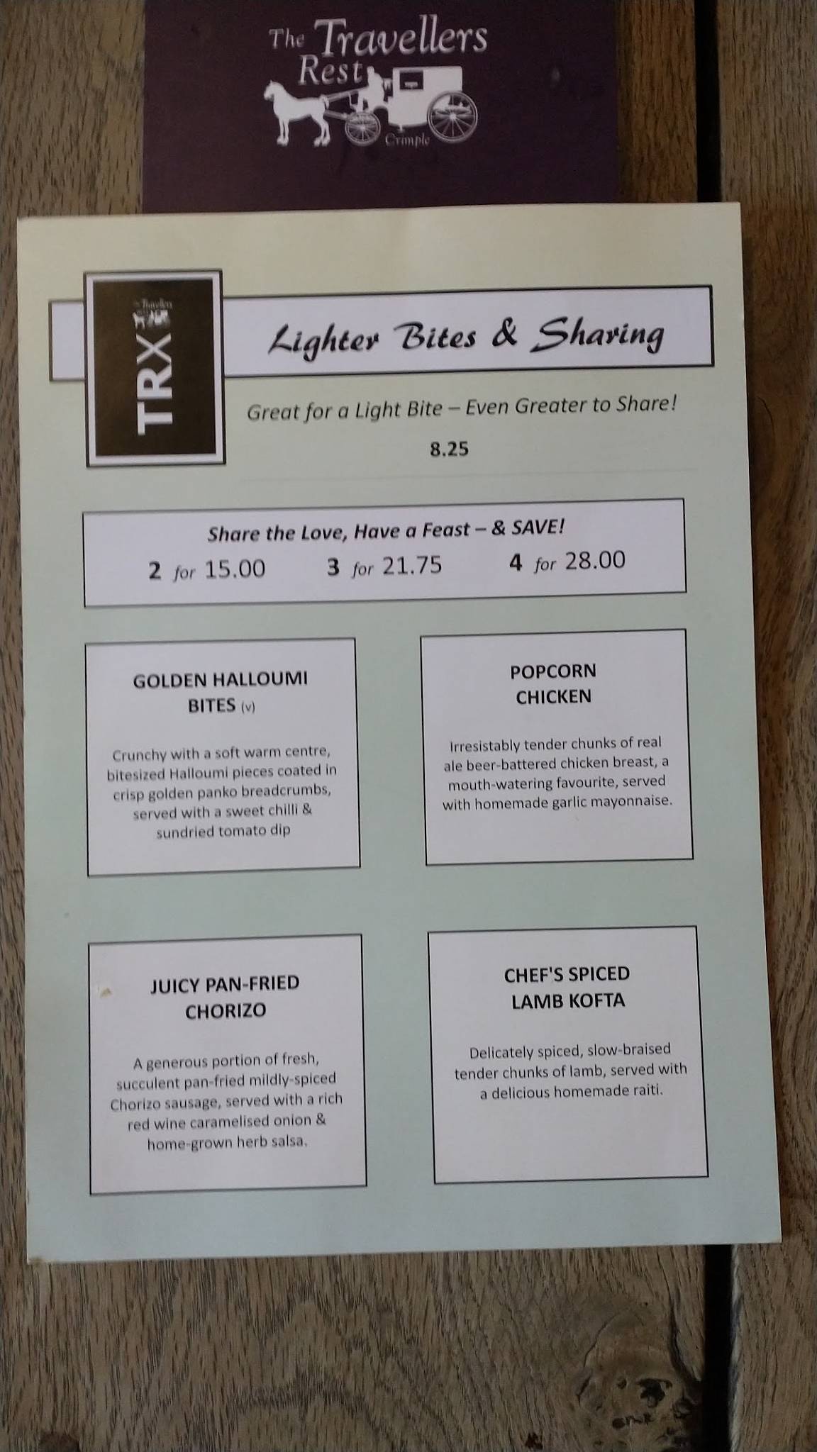 Menu at The Travellers Rest pub & bar, Harrogate, Crimple Ln