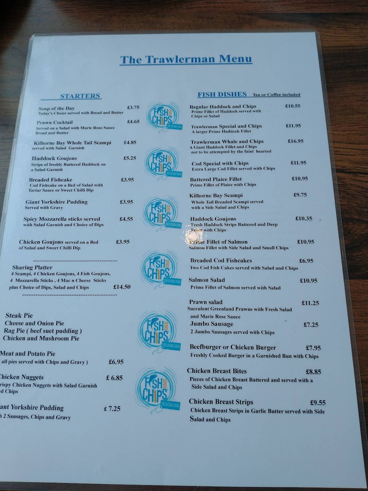 Menu at The Trawlerman fast food, Bradley