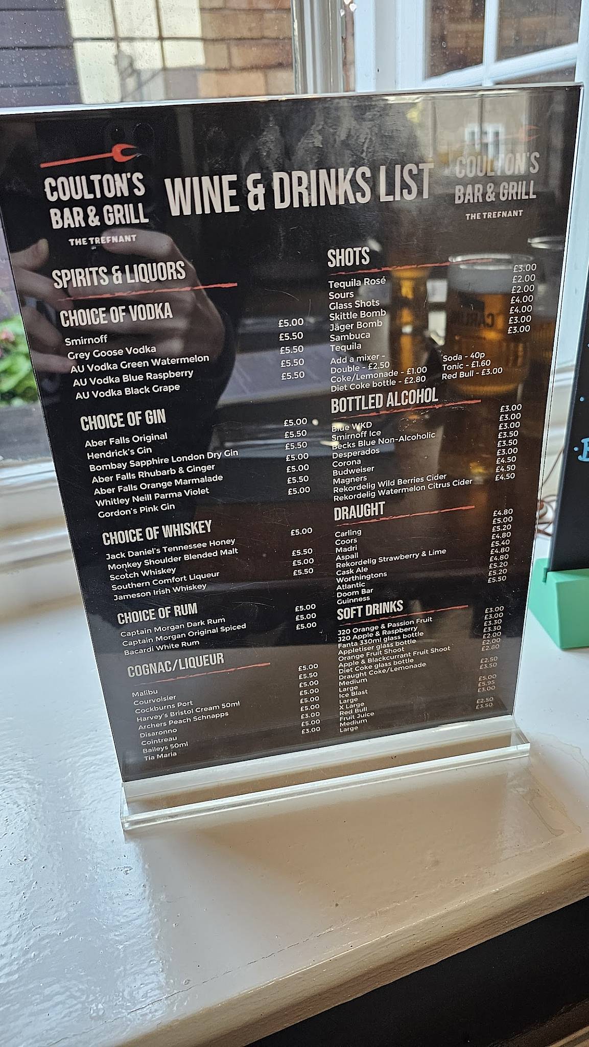 Menu at Coultons bar & grill @ The Trefnant, Denbigh