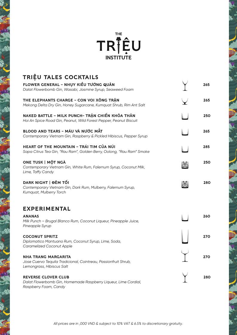 Menu at The Triệu Institute - Contemporary Vietnamese Restaurant ...