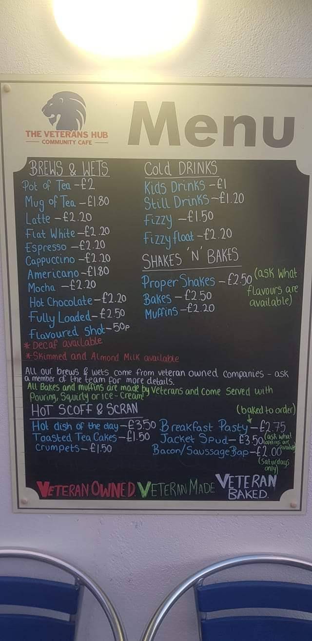 Menu at The Veterans Hub Community Cafe, Weymouth