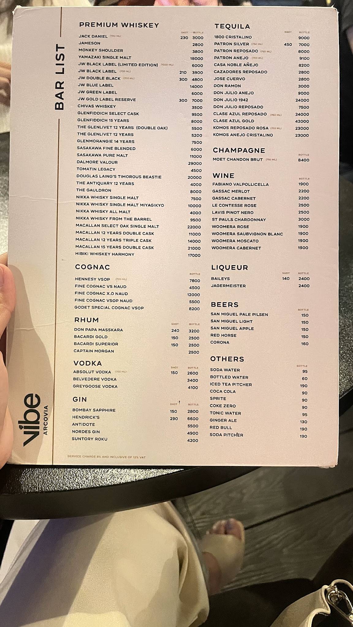 Menu at The Vibe Arcovia restaurant, Pasig