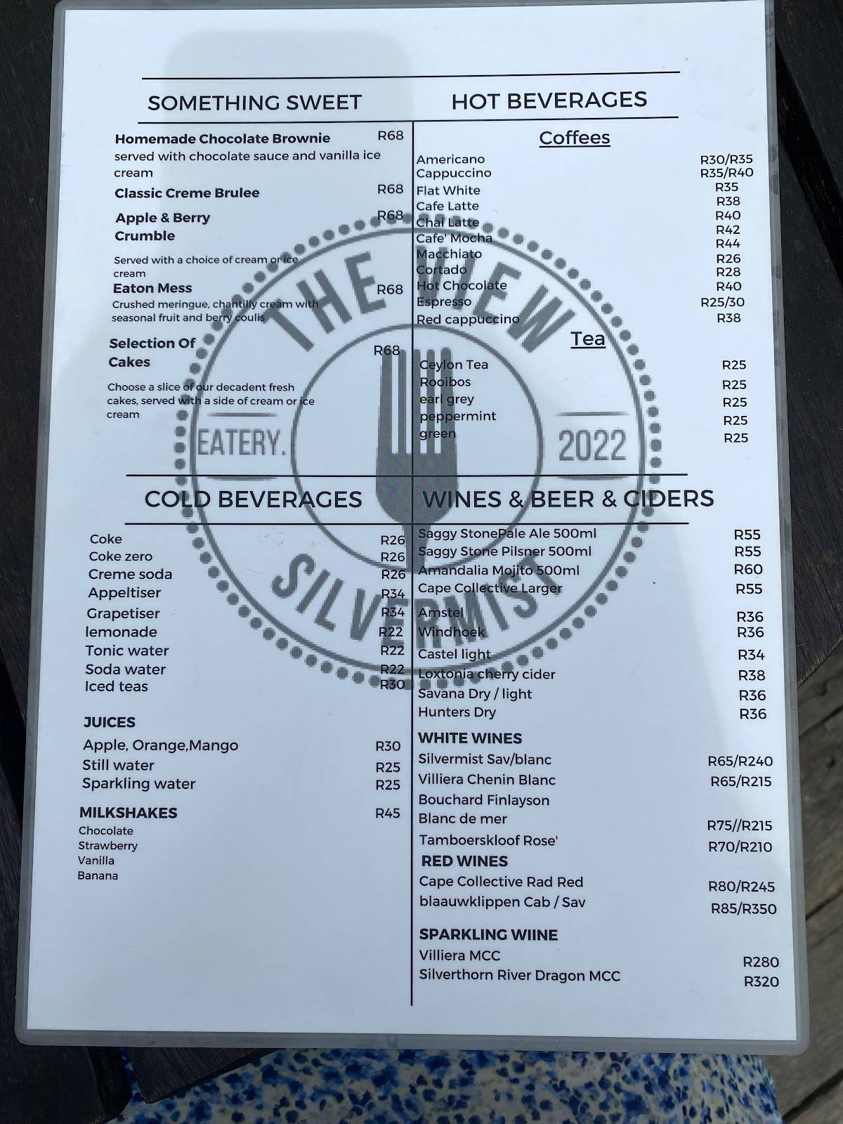 Menu at The View Eatery at Silvermist Estate restaurant, Cape Town