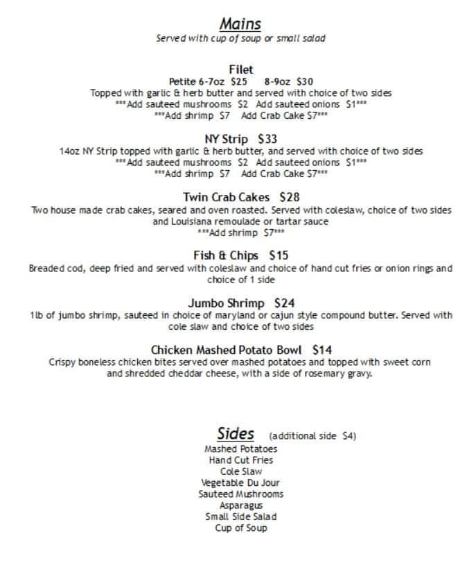 Menu at The Villa on Bulls Head restaurant, Pottsville
