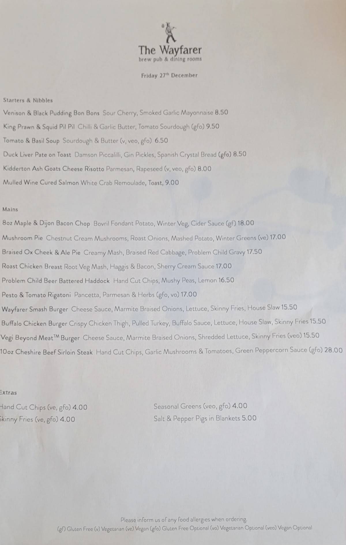 Menu at The Wayfarer pub & bar, Parbold