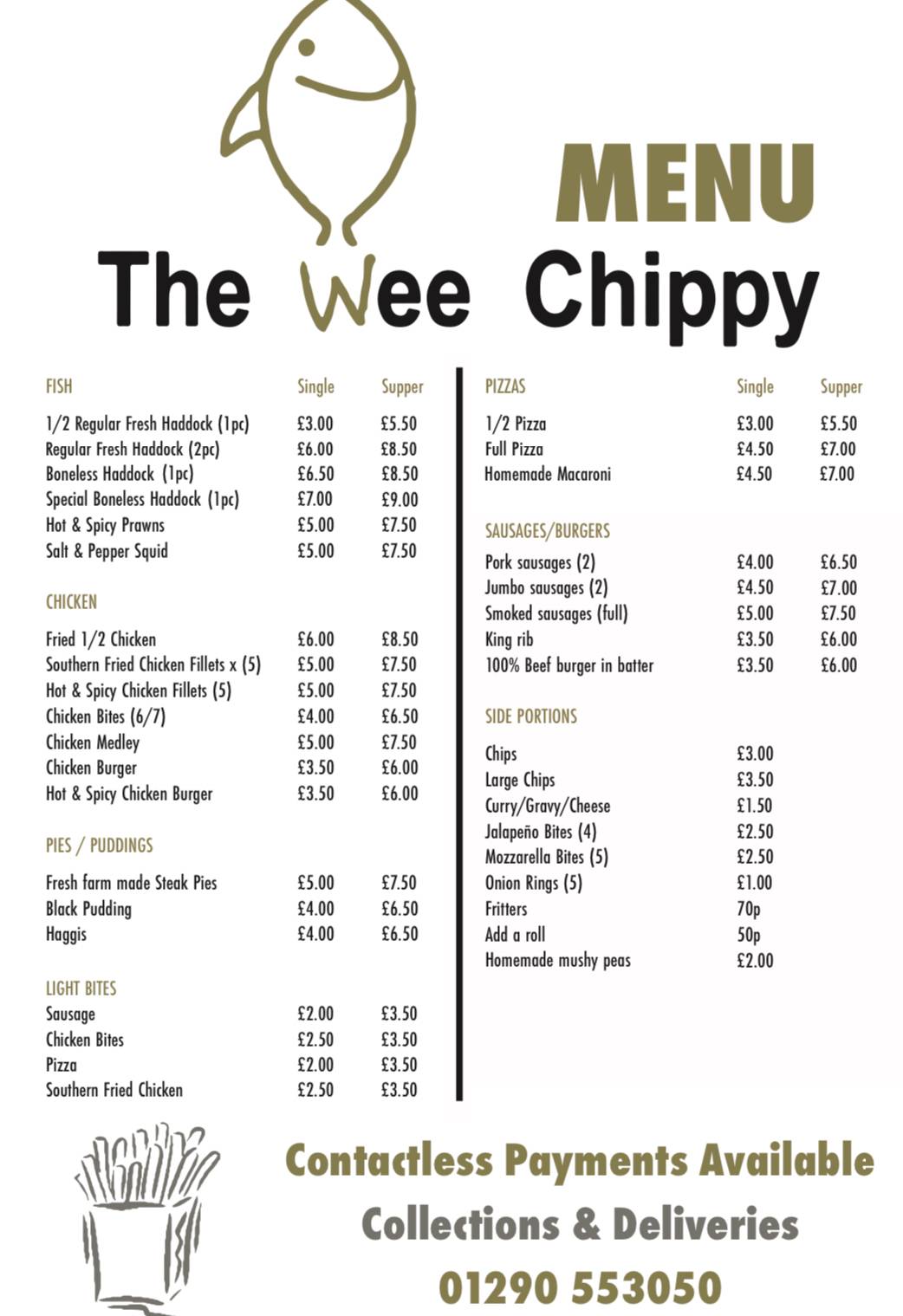 Menu at The Wee Chippy fast food, Mauchline