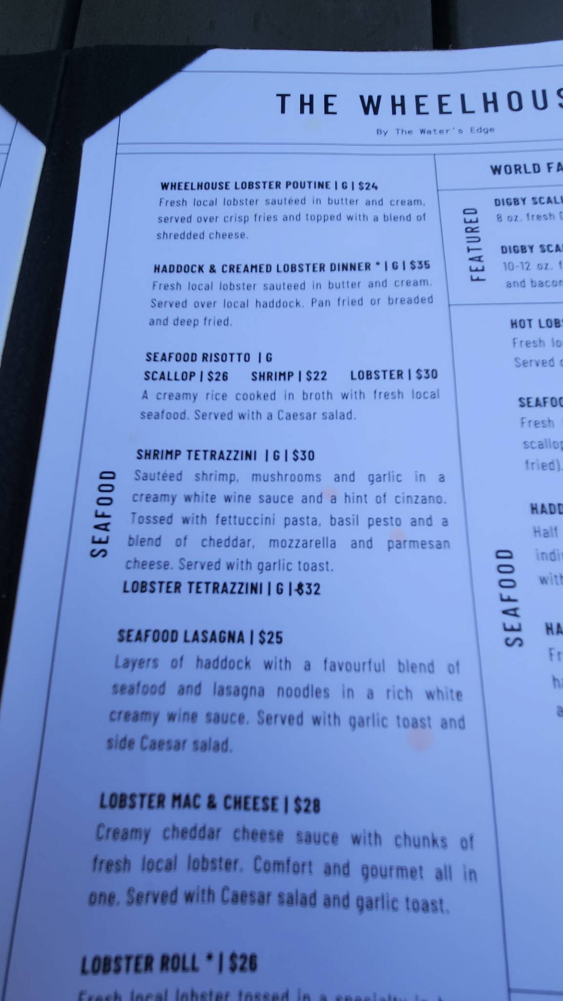 Menu at The Wheelhouse Seafood & Pasta restaurant, Belliveaus Cove ...