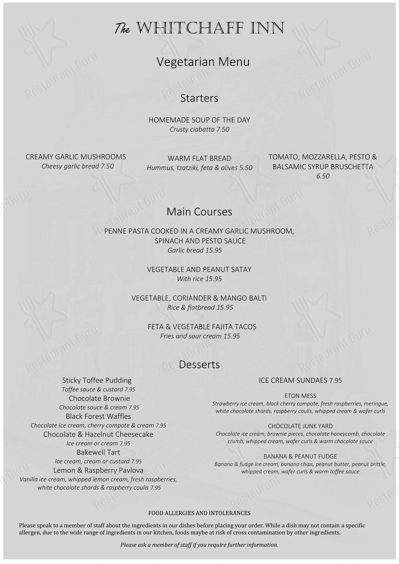 Menu at The Whitchaff Inn pub & bar, Rawtenstall