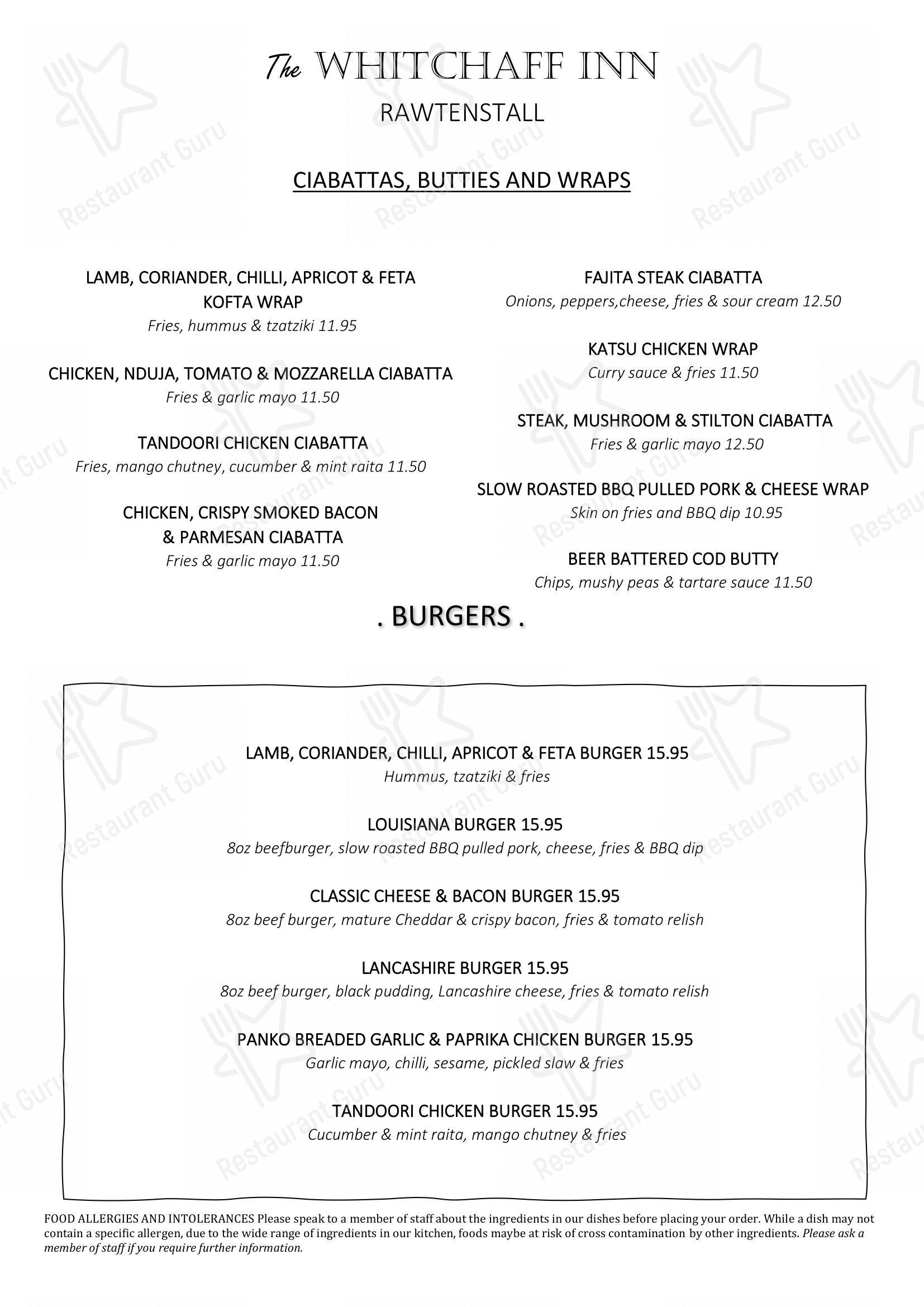 Menu at The Whitchaff Inn pub & bar, Rawtenstall