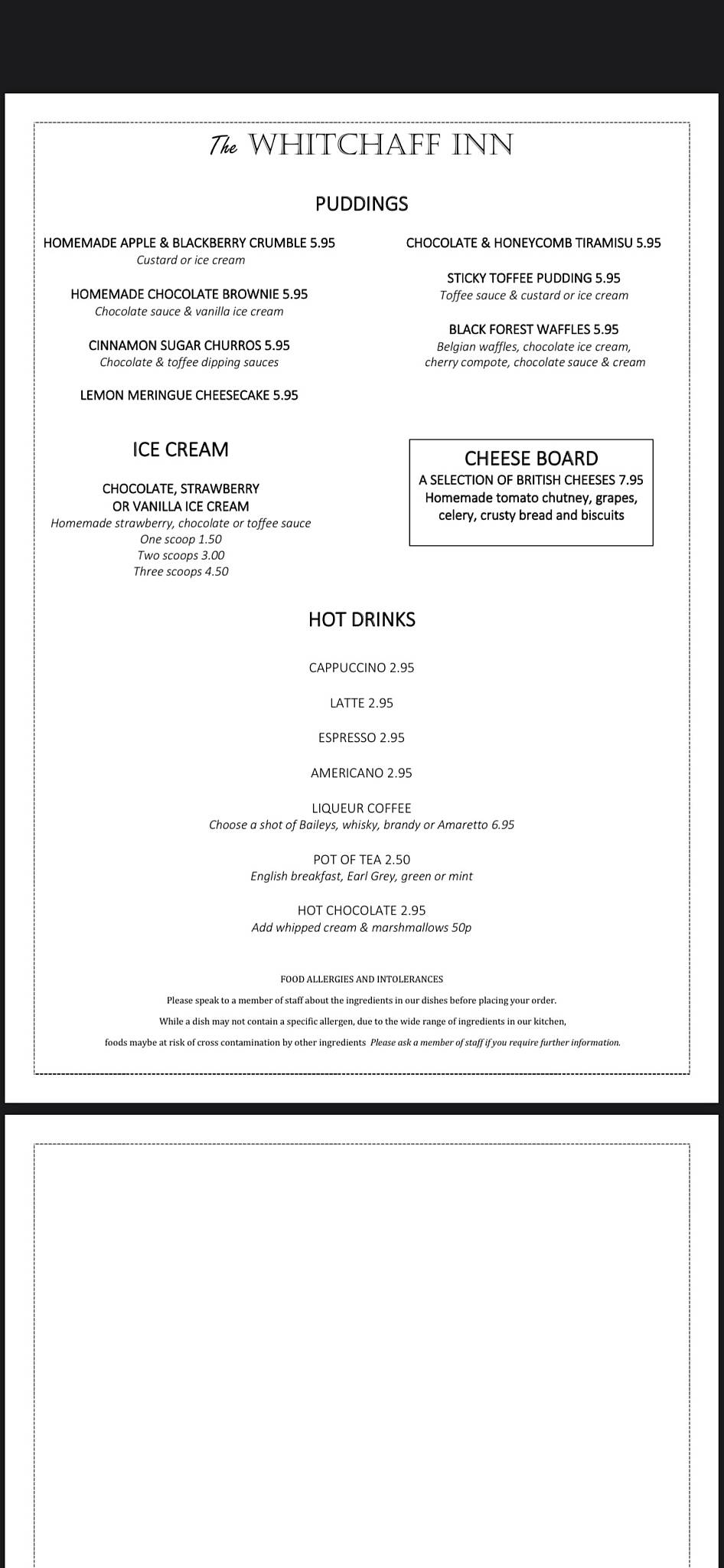 Menu at The Whitchaff Inn pub & bar, Rawtenstall