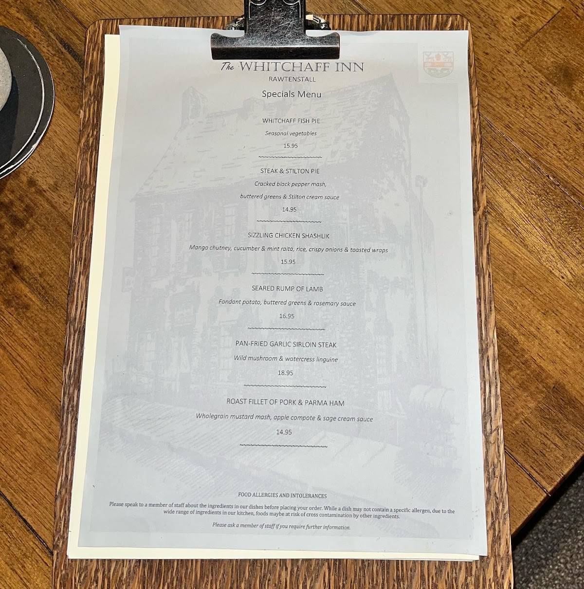 Menu at The Whitchaff Inn pub & bar, Rawtenstall