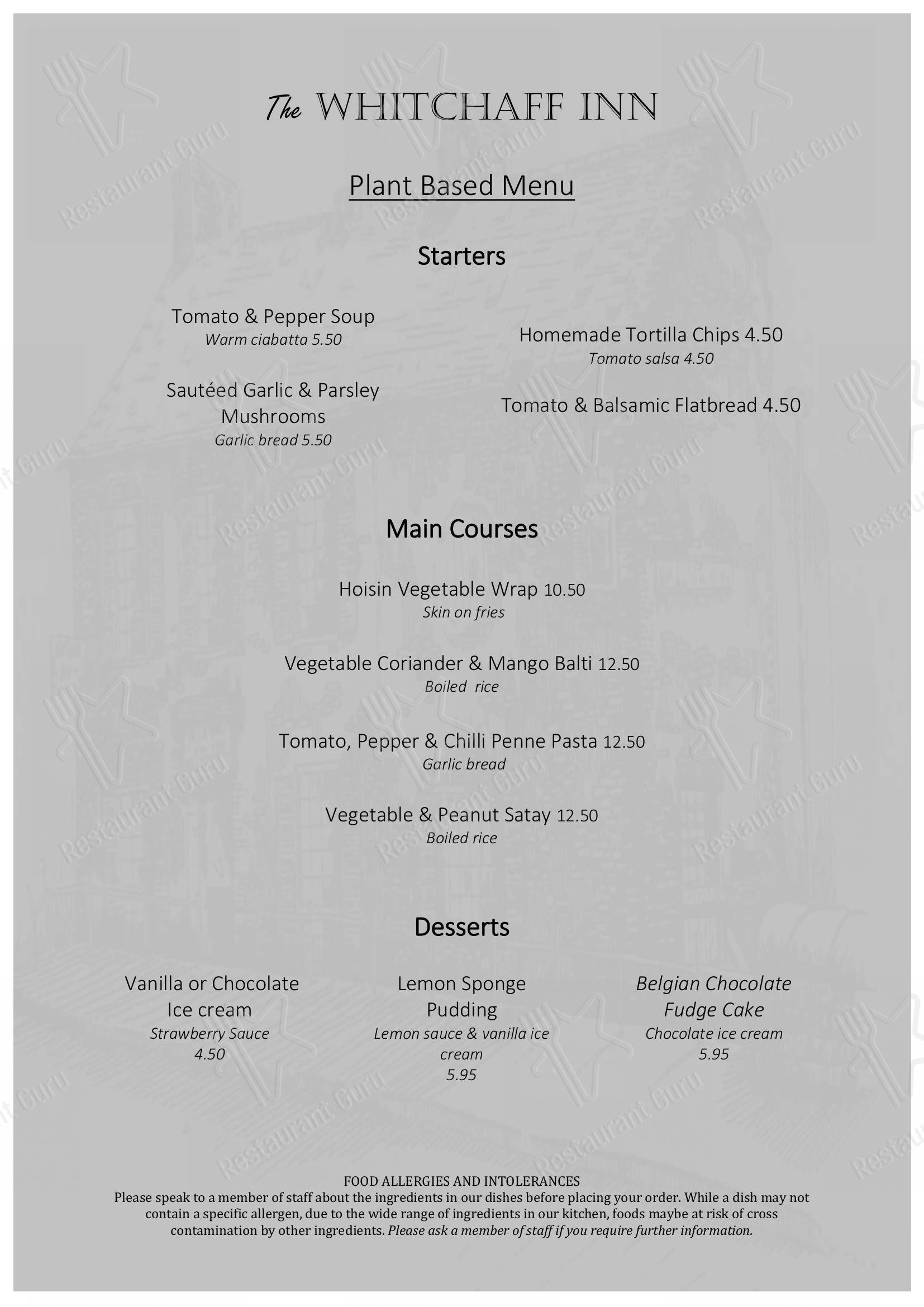 Menu at The Whitchaff Inn pub & bar, Rawtenstall