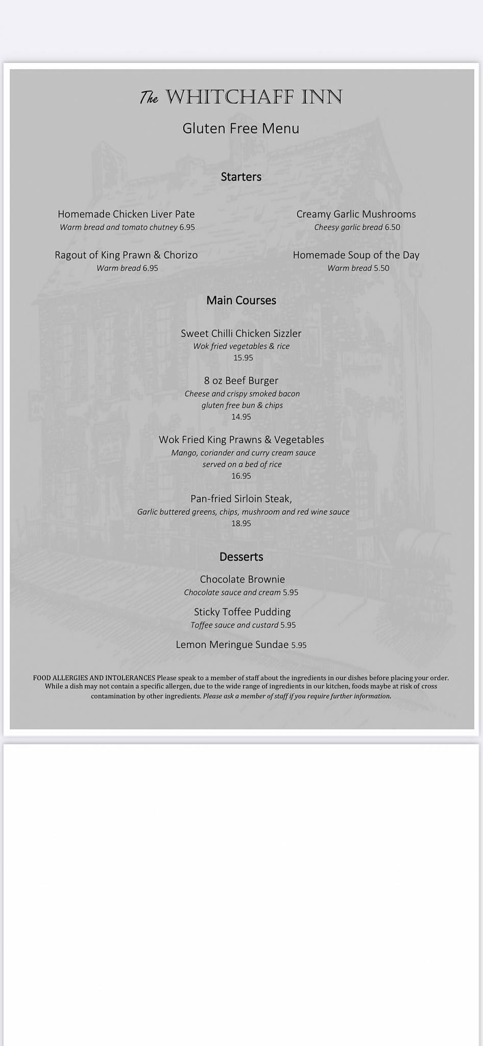 Menu at The Whitchaff Inn pub & bar, Rawtenstall