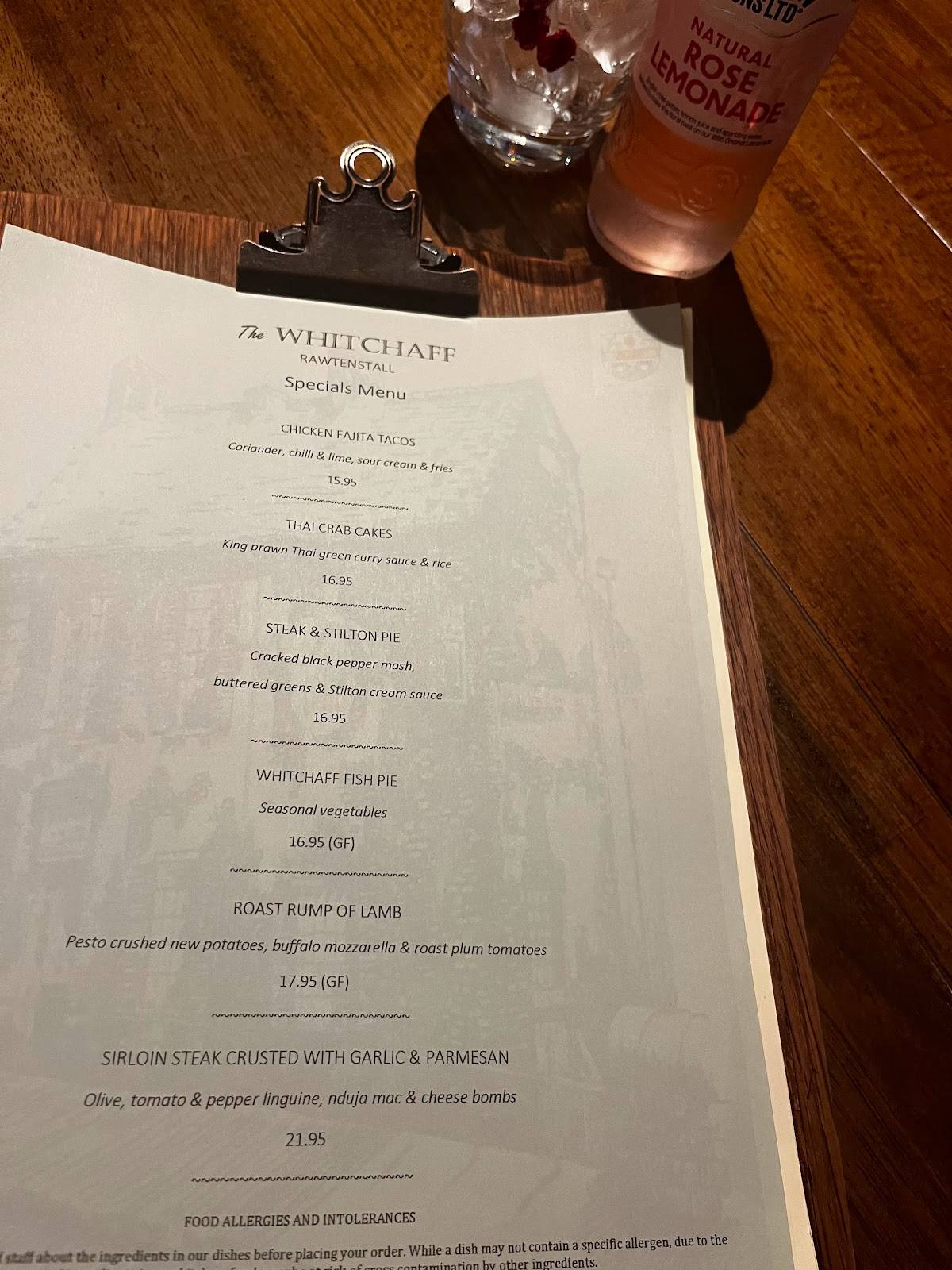 Menu at The Whitchaff Inn pub & bar, Rawtenstall