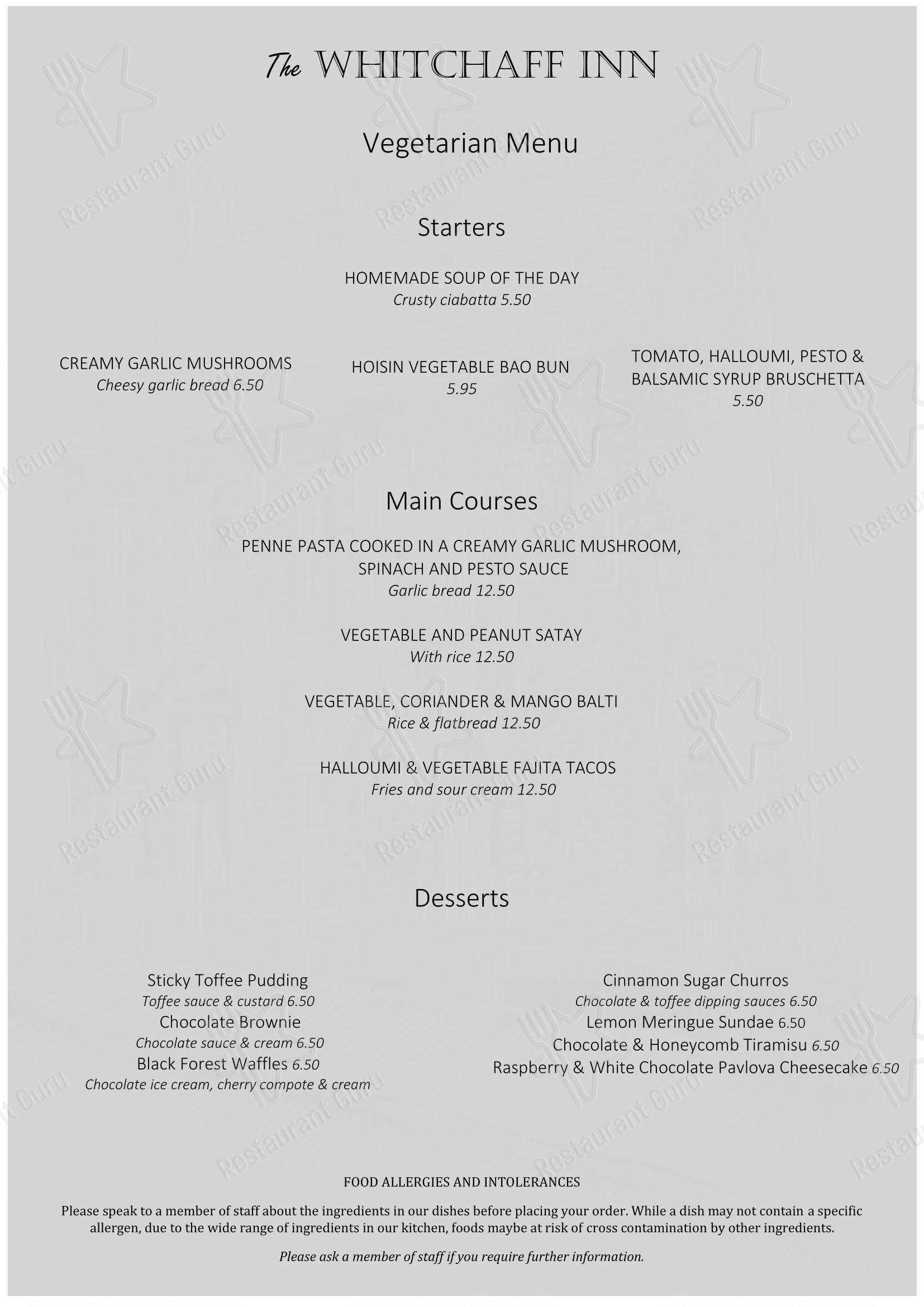 Menu at The Whitchaff Inn pub & bar, Rawtenstall