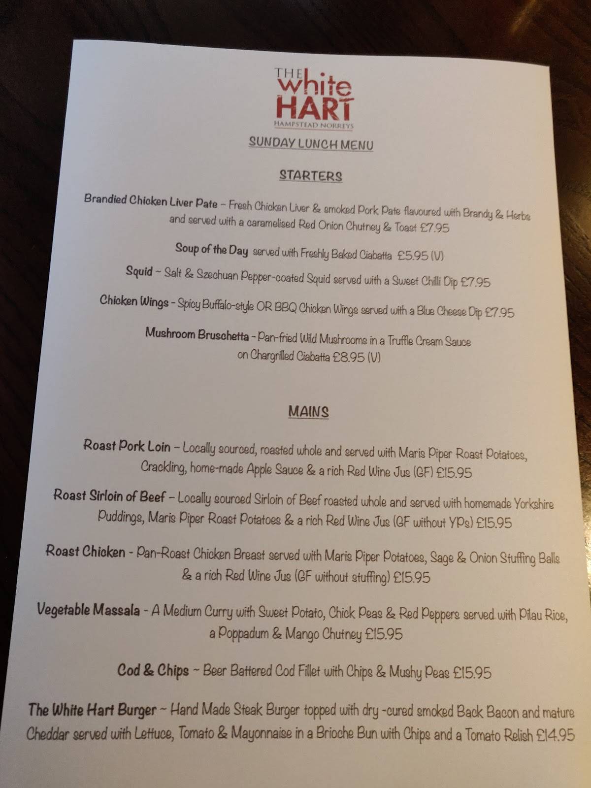 Menu at The White Hart pub & bar, Hermitage