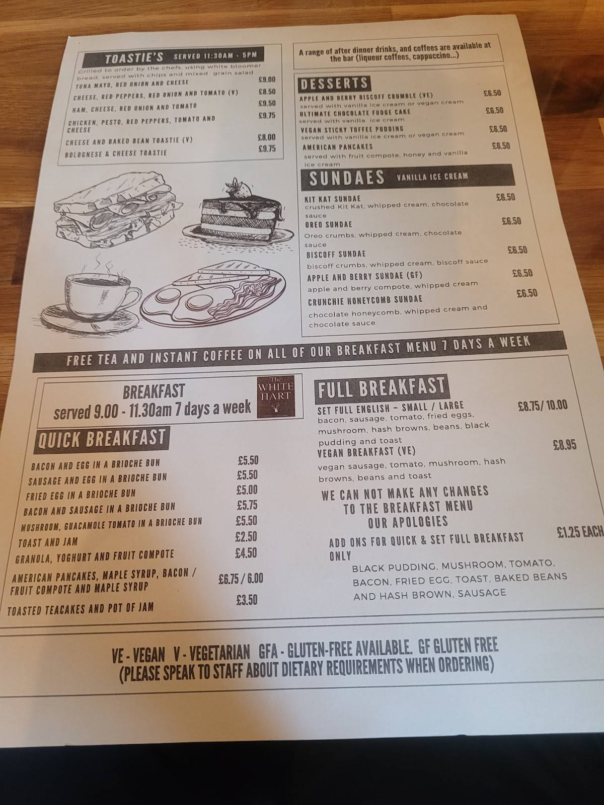 Menu at The White Hart Inn - Weston In Gordano pub & bar, Bristol ...