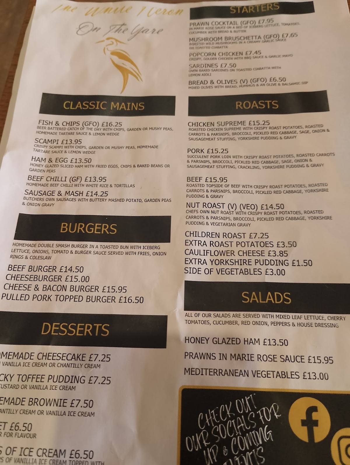 Menu at The White Heron pub & bar, Norwich