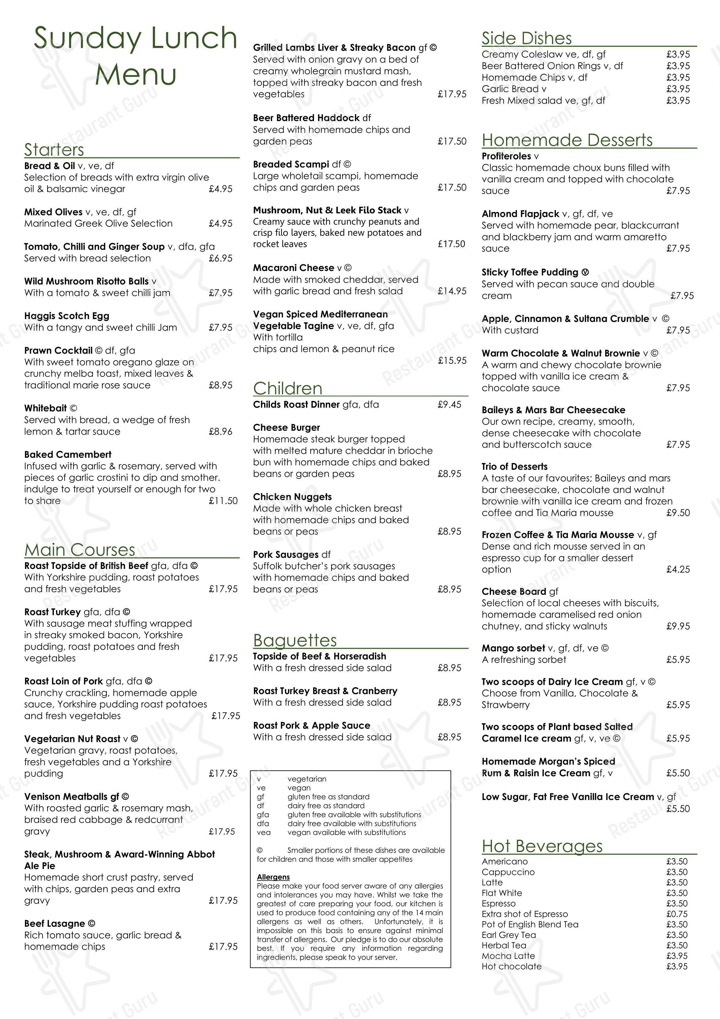 Menu at The White Horse Inn restaurant, Eye