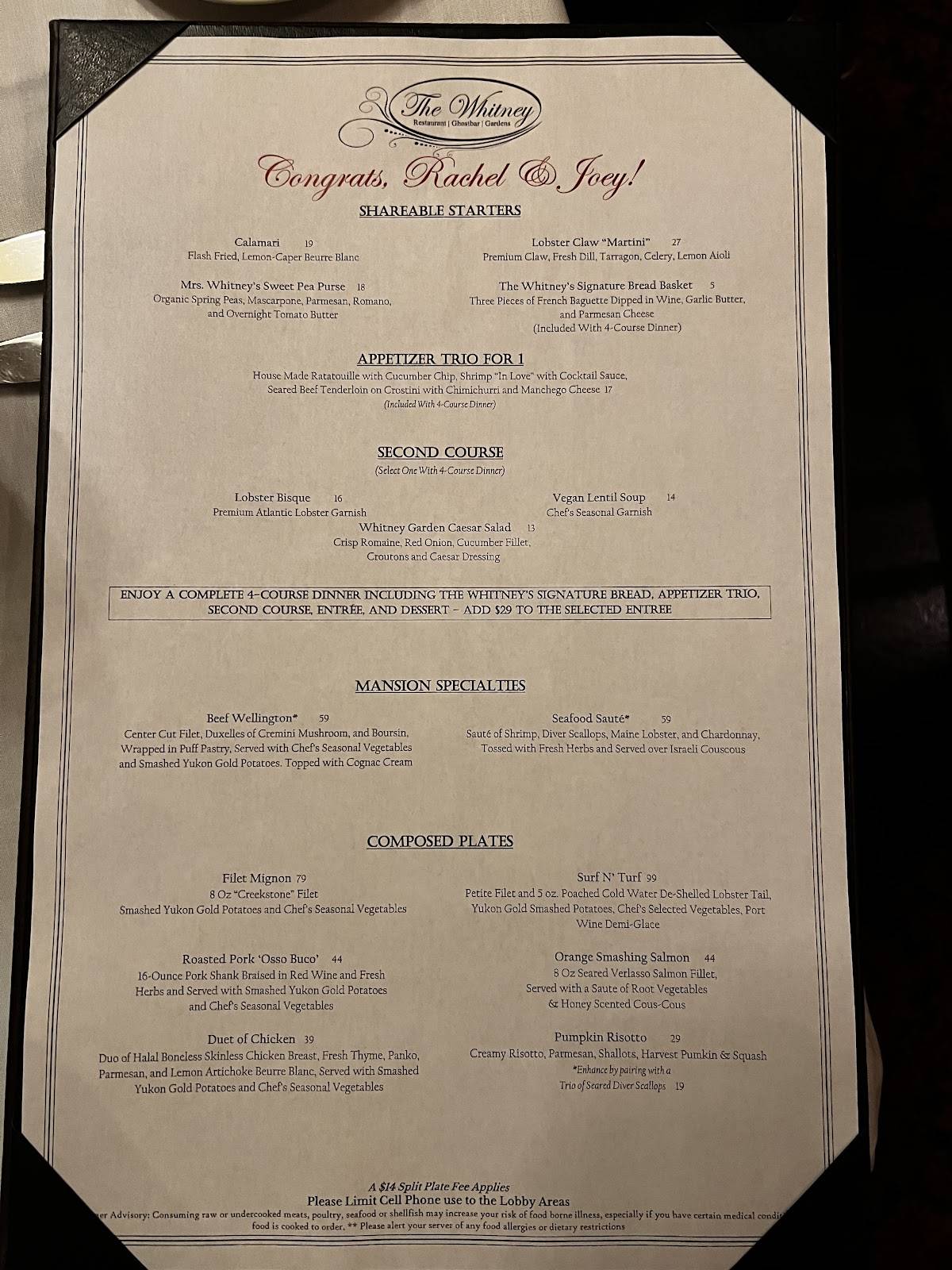 Menu at The Whitney pub & bar, Detroit
