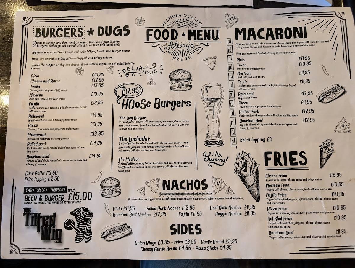 Menu at The Wig pub & bar, Aberdeen, 55-56 Castle St