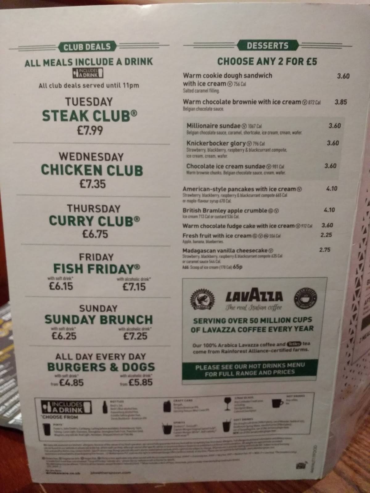 Menu at The William Morris - JD Wetherspoon pub & bar, Oxford