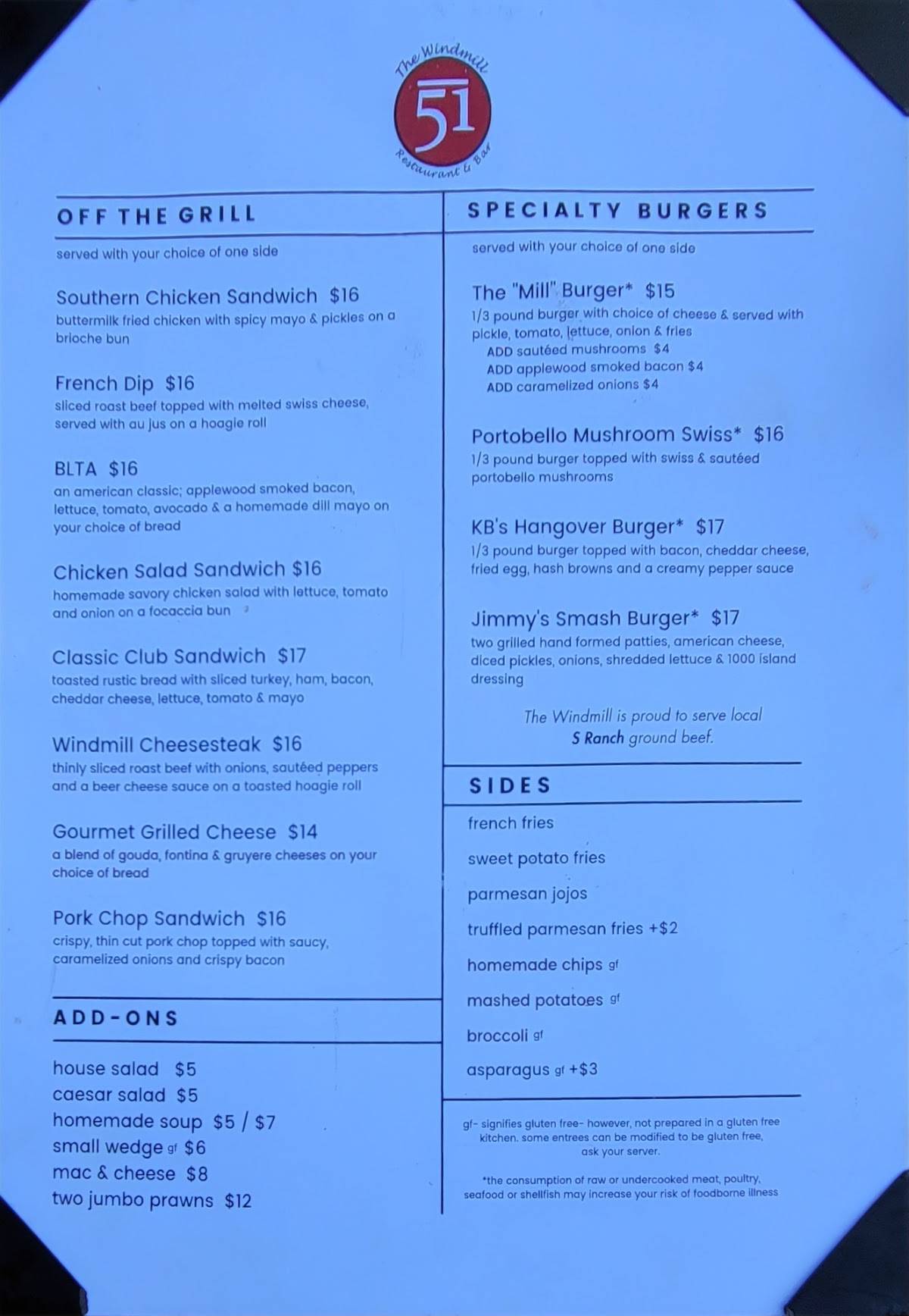 Menu at The Windmill & Bar 51, Billings, N Transtech Way
