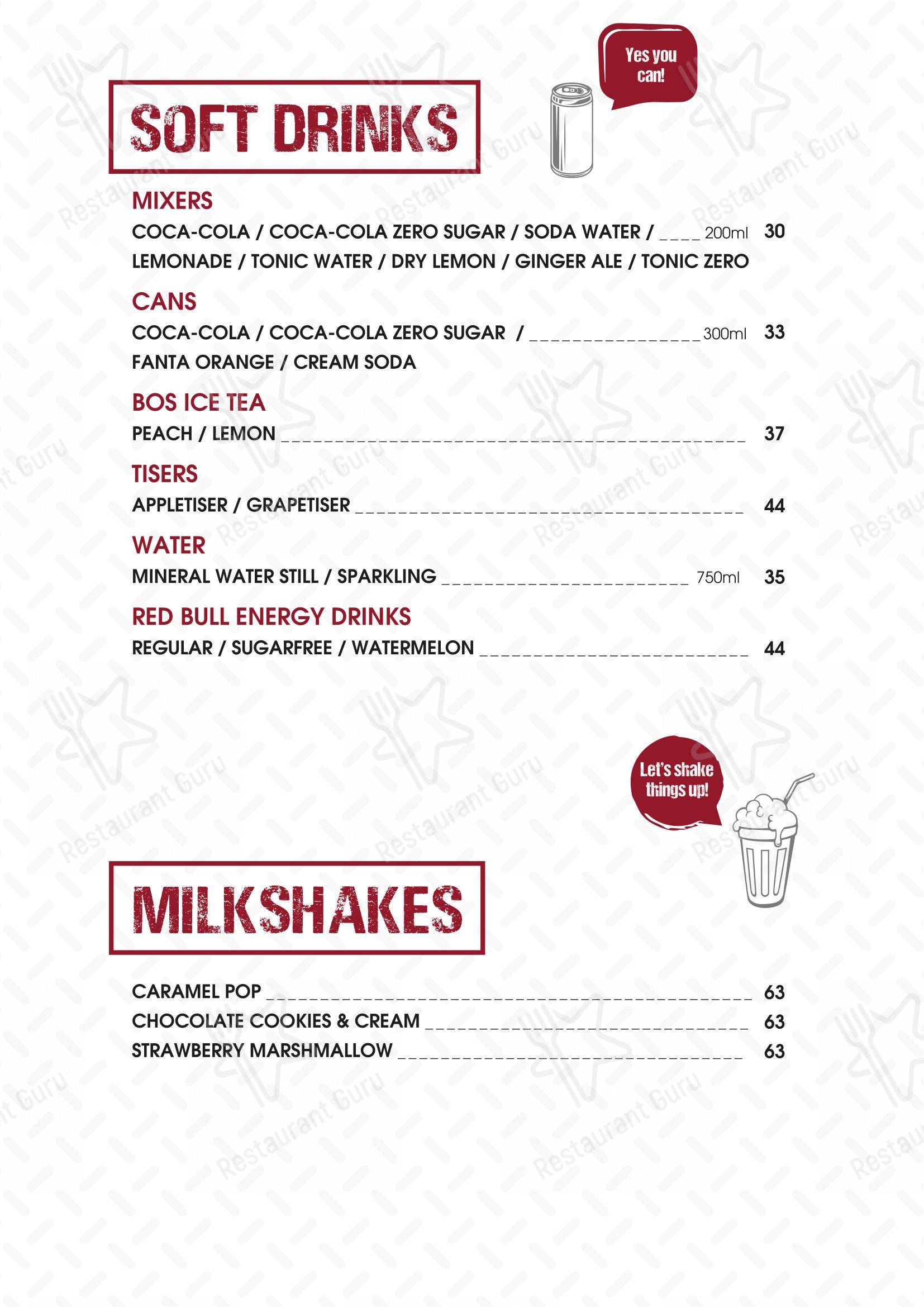 Menu at The Wolf House restaurant, Cape Town
