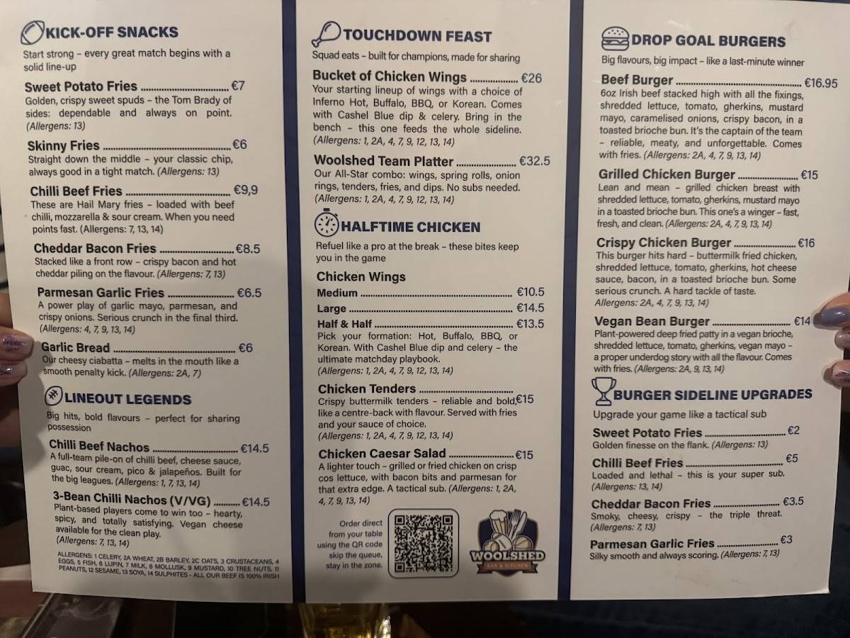 Menu at The Wool Shed pub & bar, Dublin