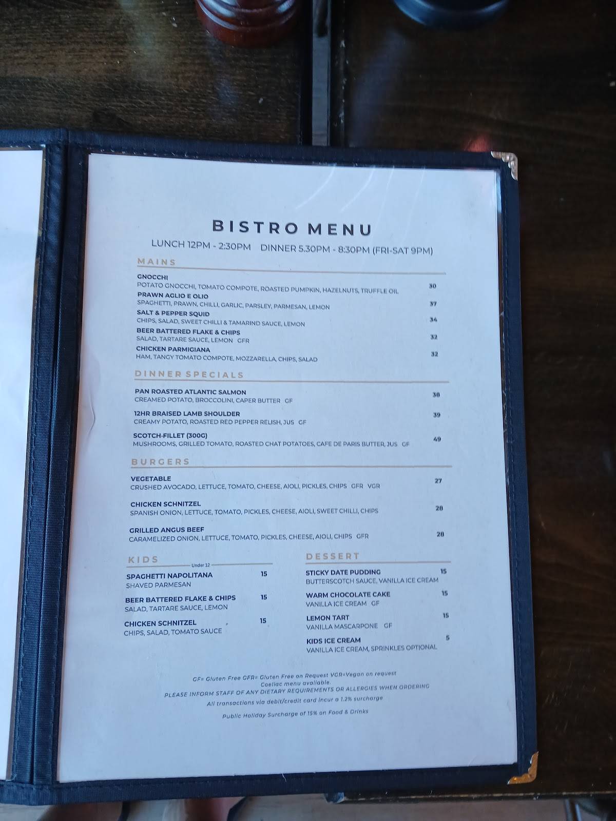 Menu at The Wooli Tavern pub & bar, Cape Woolamai