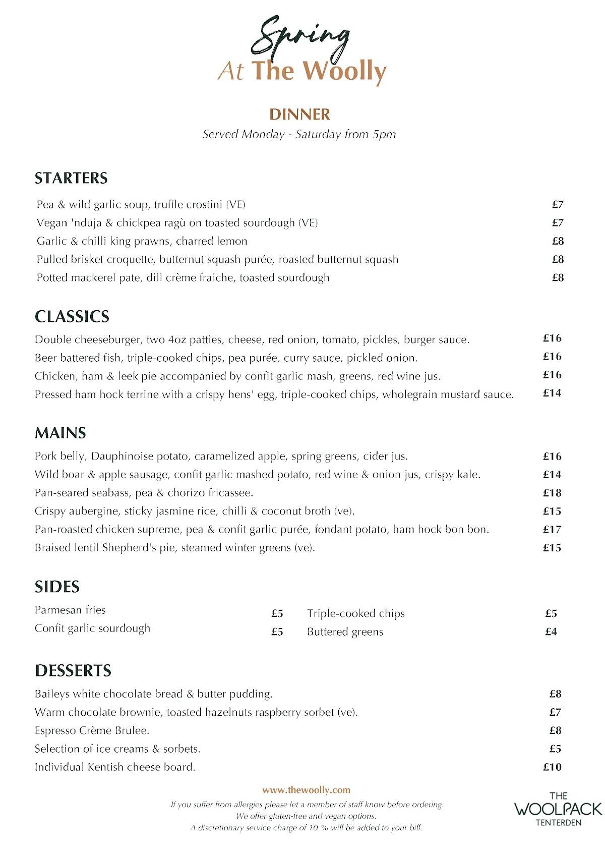 Menu at The Woolpack Tenterden pub & bar, Tenterden
