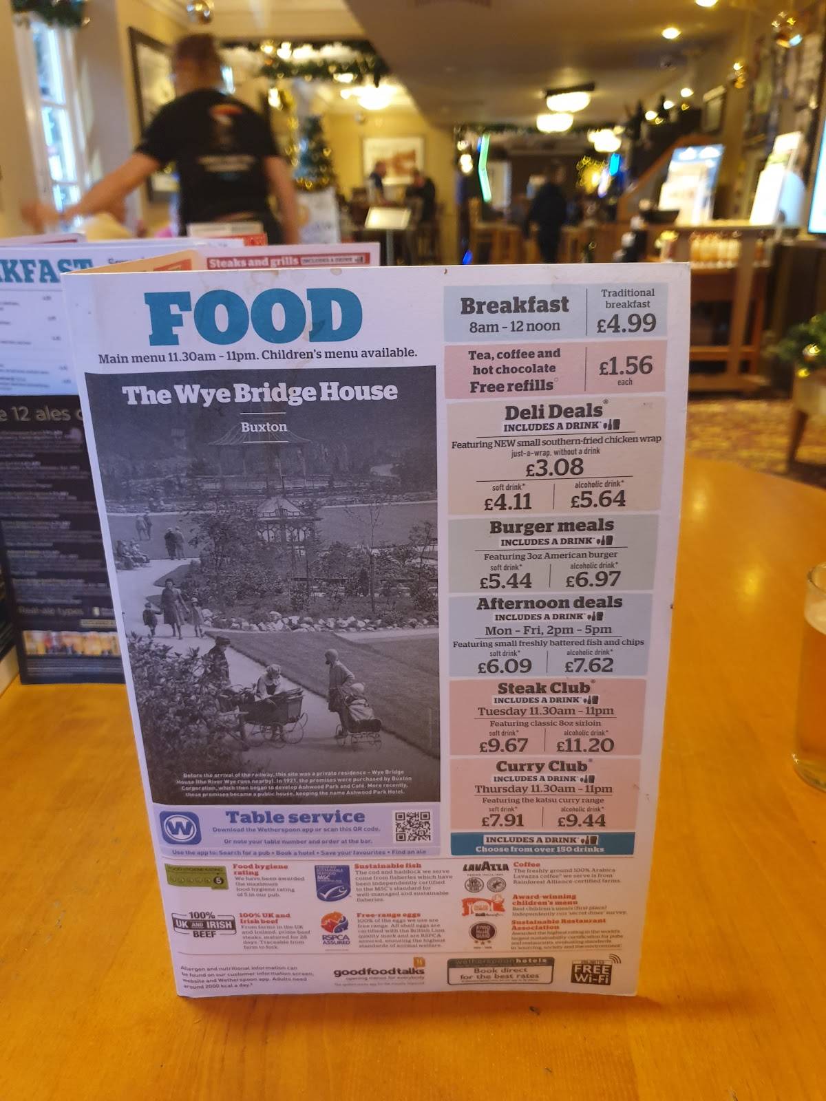 Menu at The Wye Bridge House - JD Wetherspoon pub & bar, Buxton
