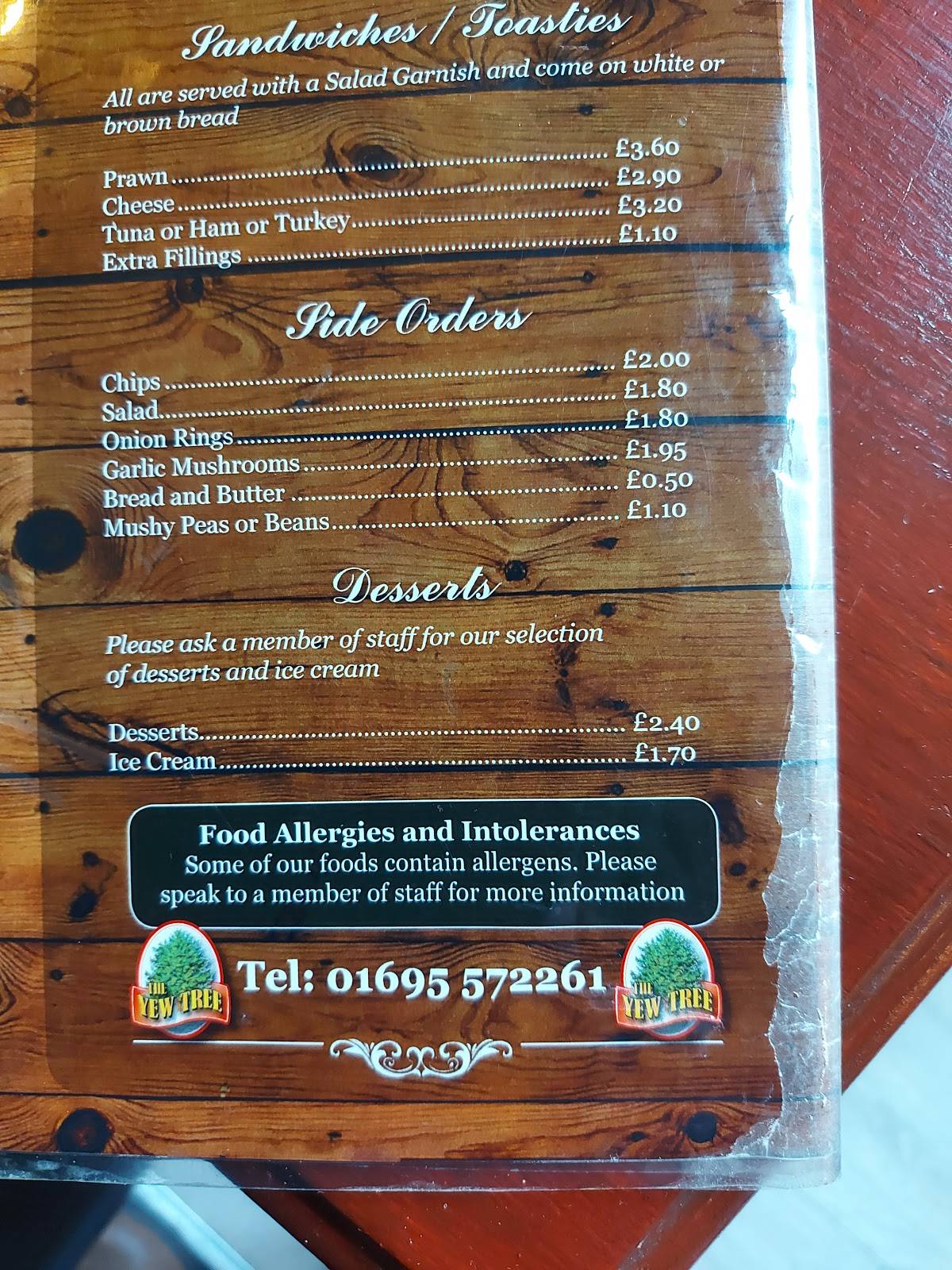 Menu at The Yew Tree, Ormskirk restaurant, Ormskirk
