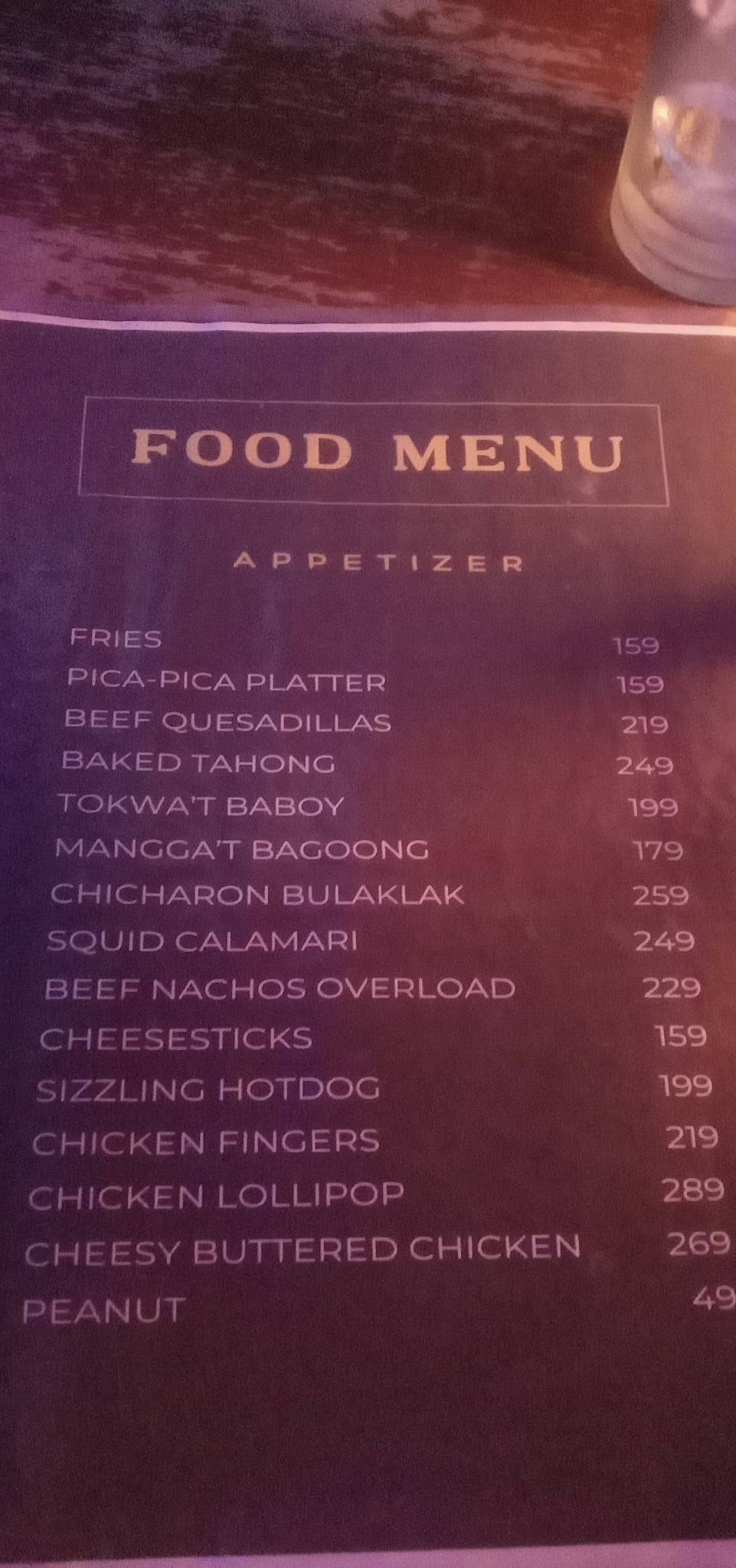 Menu at The Z Spot Bar, Taguig
