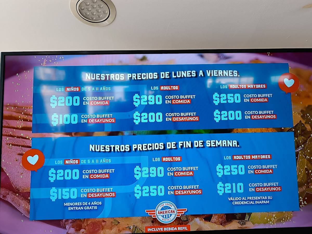 Menu at The Grand American Buffet restaurant, Chihuahua