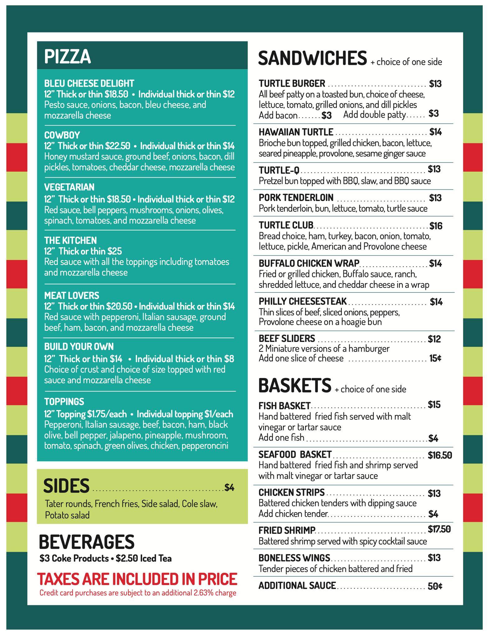 Menu at Thirsty Turtle Tavern pub & bar, Grand Rivers