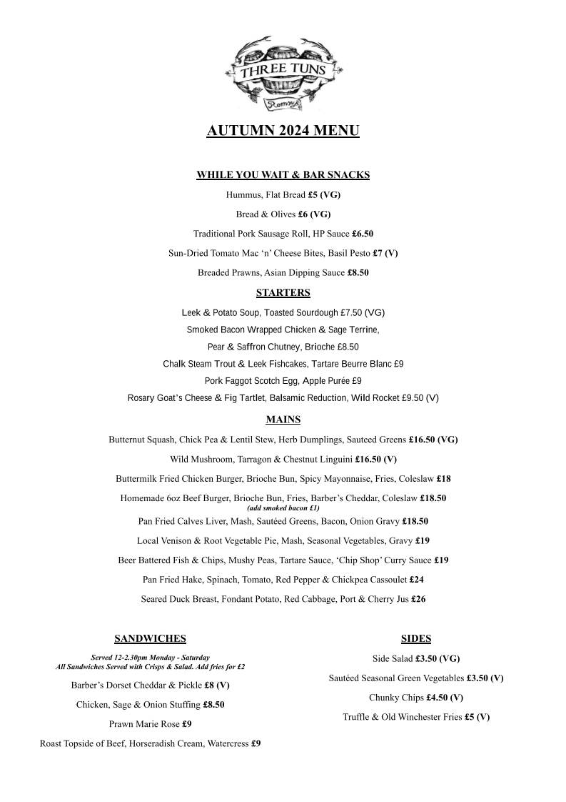 Menu at Three Tuns pub & bar, Romsey