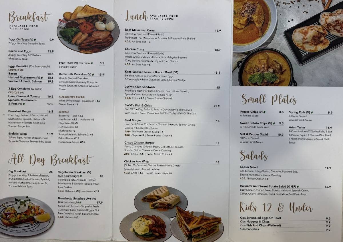 Menu at Three Wise Monkeys Cafe, Bracken Ridge