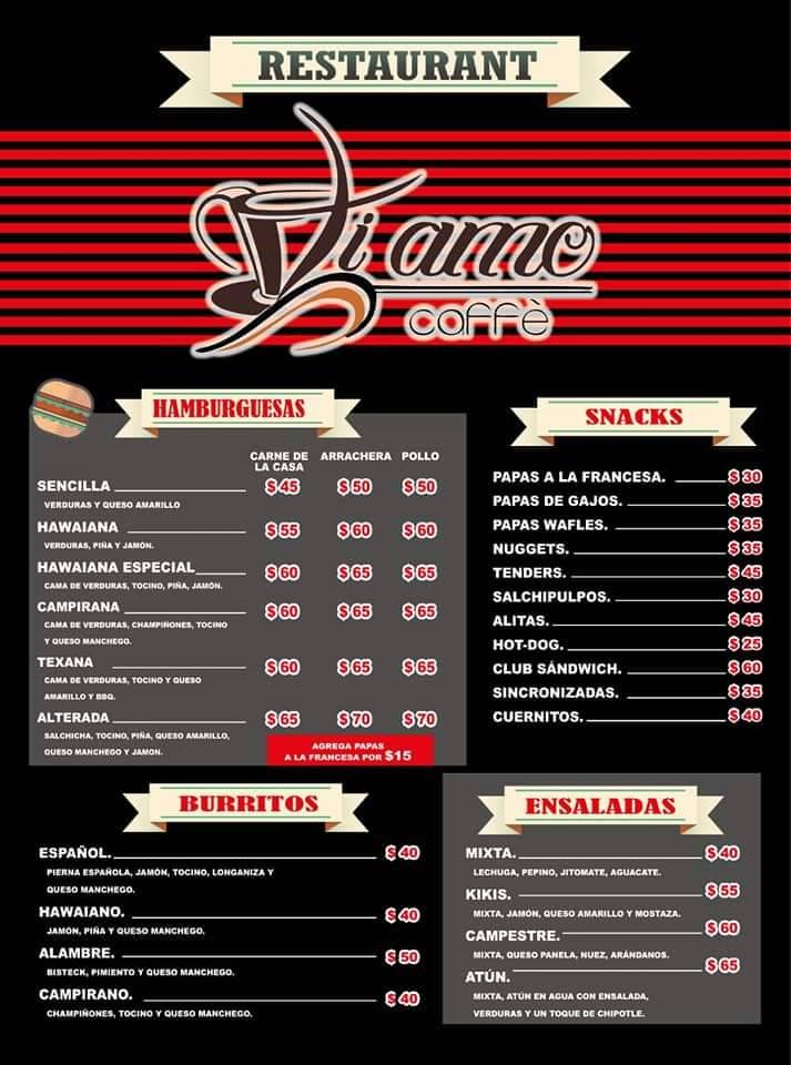Carta de Ti Amo Cafe, Ciudad de México
