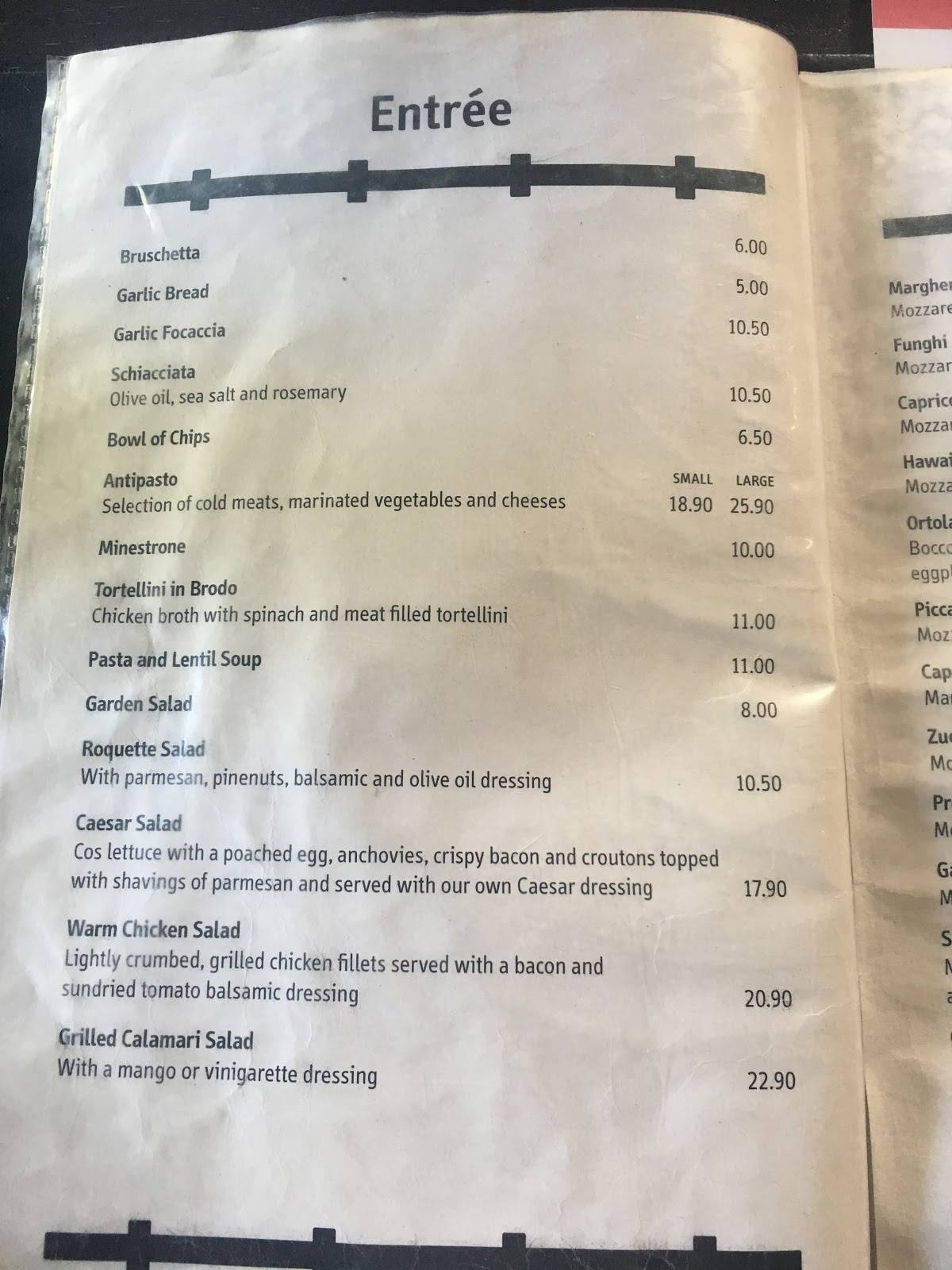 Menu at Tiamo restaurant, Carlton