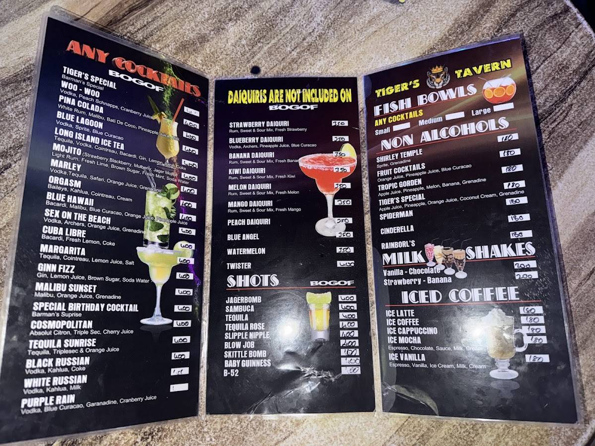 Menu at Tigers Tavern Beach Club Marmaris, Marmaris