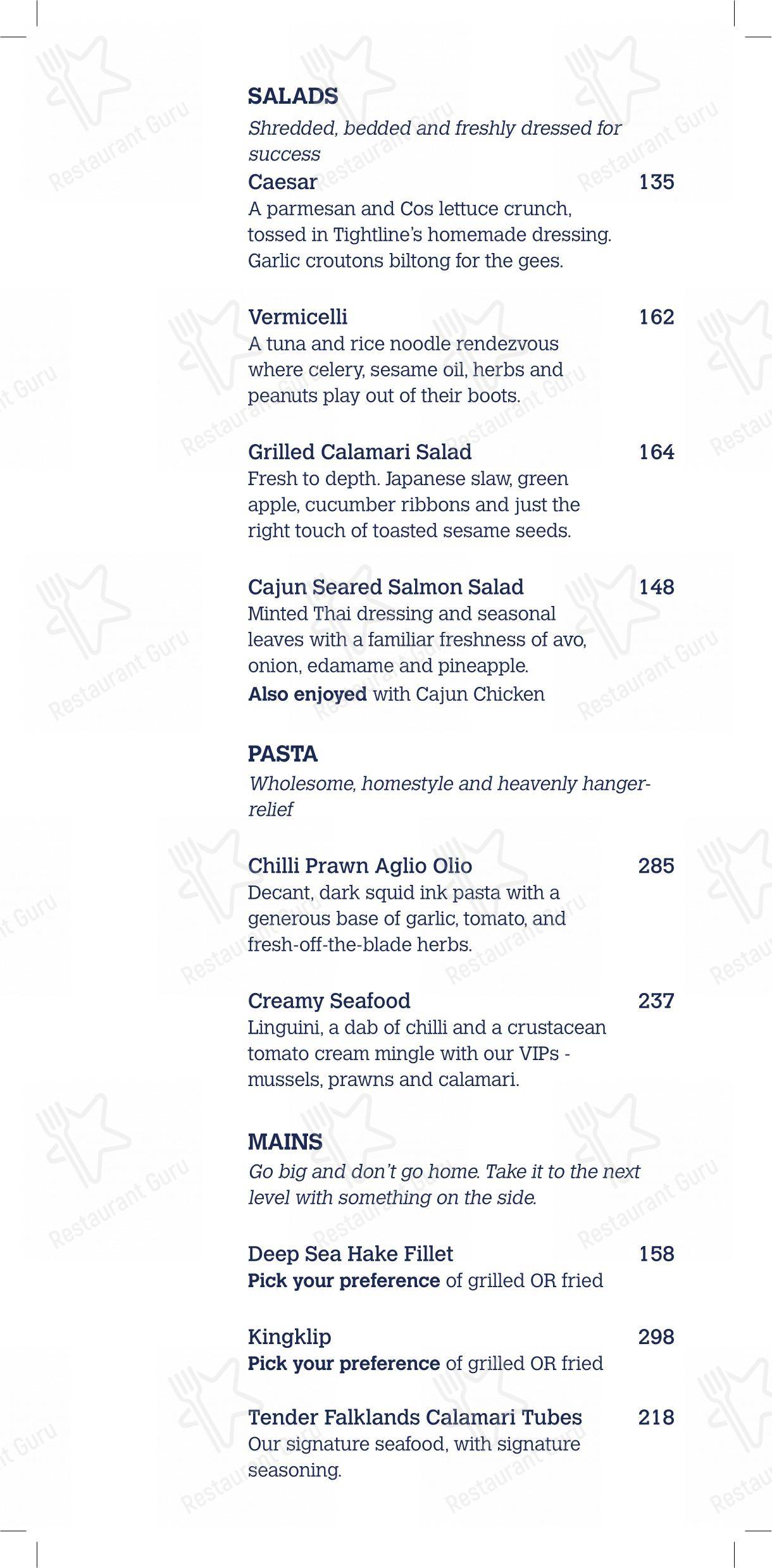 Menu at Tightline Salta restaurant, Umdloti