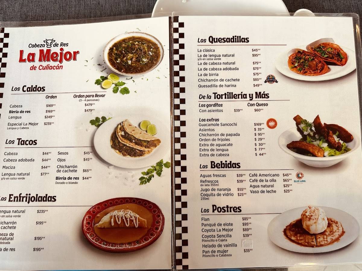 Menu at Cabeza de Res La Mejor de Culiacán restaurant, Tijuana