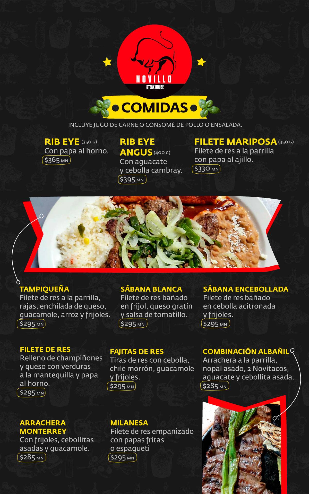 Carta de parrilla El Novillo, Tijuana