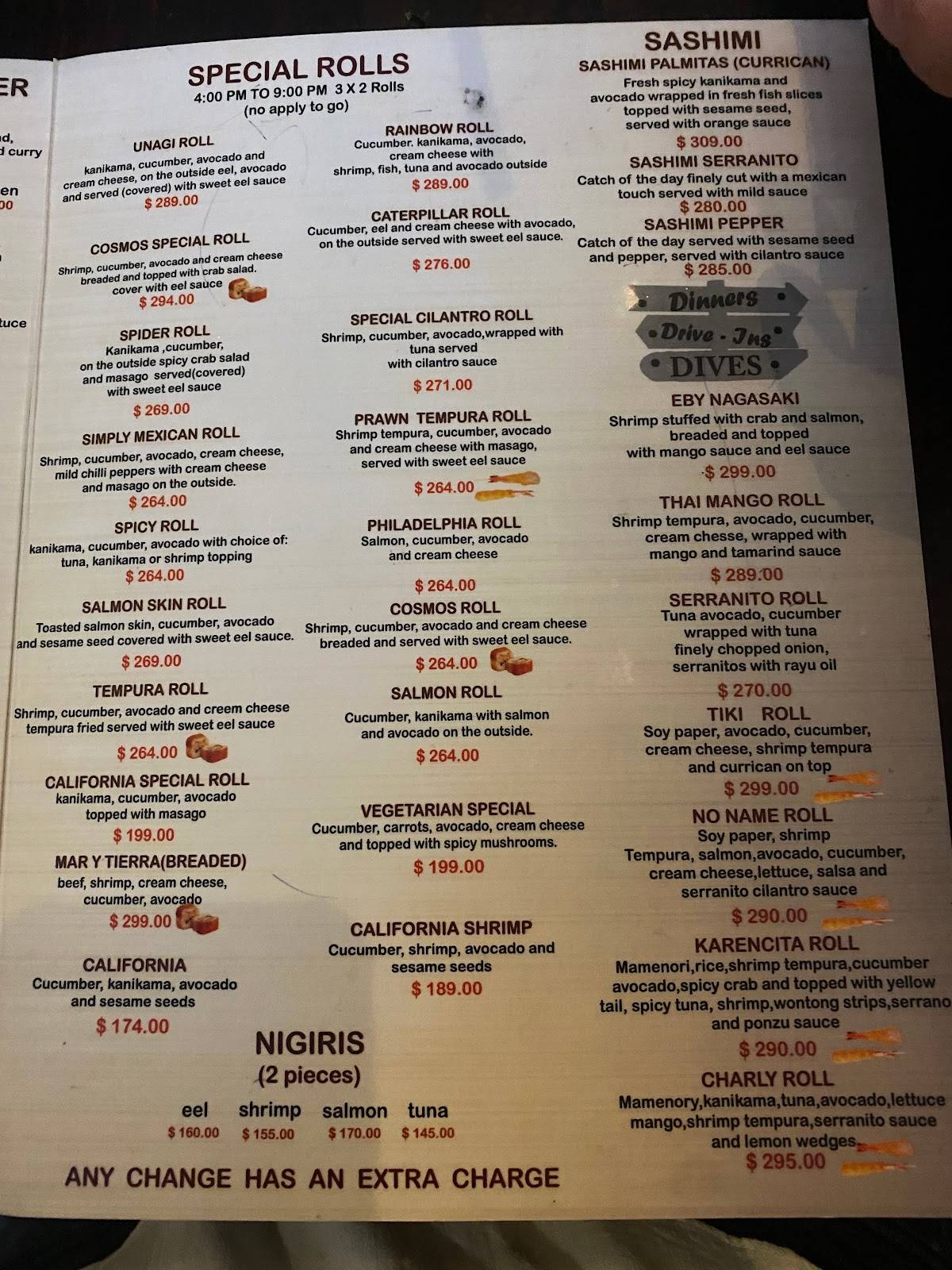 Menu at Tiki Bar, Cabo San Lucas